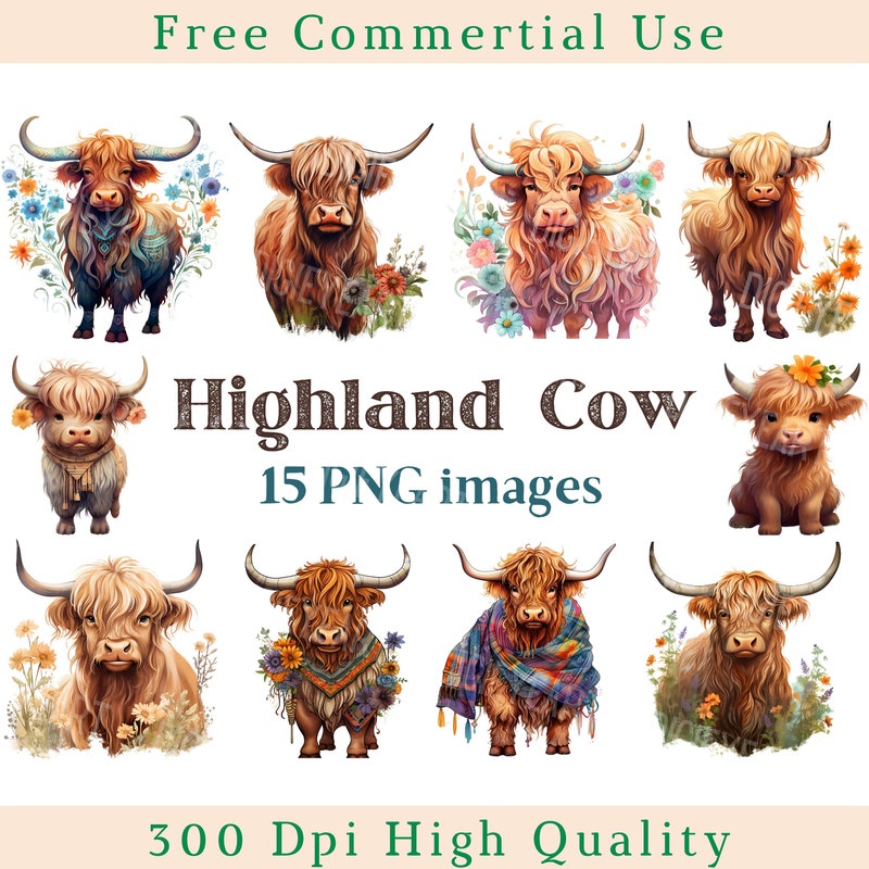 Highland Cow Clipart - Etsy