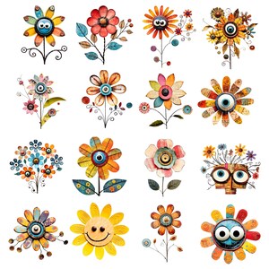 Whimsical Flowers Clipart, Quirky Flower Clip Art, Whimsical Elements ...