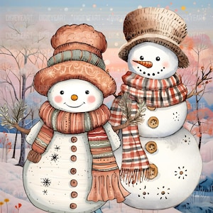Whimsical Snowman Clipart, Christmas Snowman Face Images, Mixed Media ...