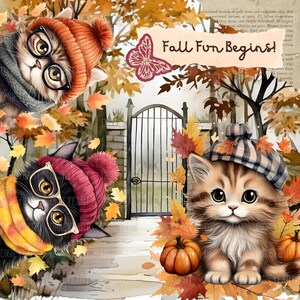 Fall Kittens Clipart, Autumn Cat Clip Art, Composite Elements Png, Fall ...