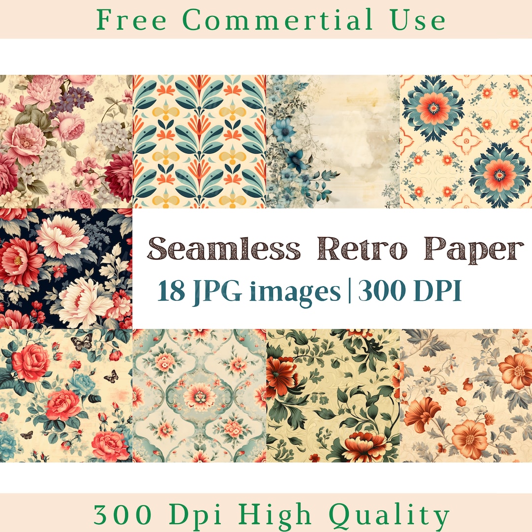 Seamless Floral Vintage Digital Paper, Retro Pattern Digital Papers ...