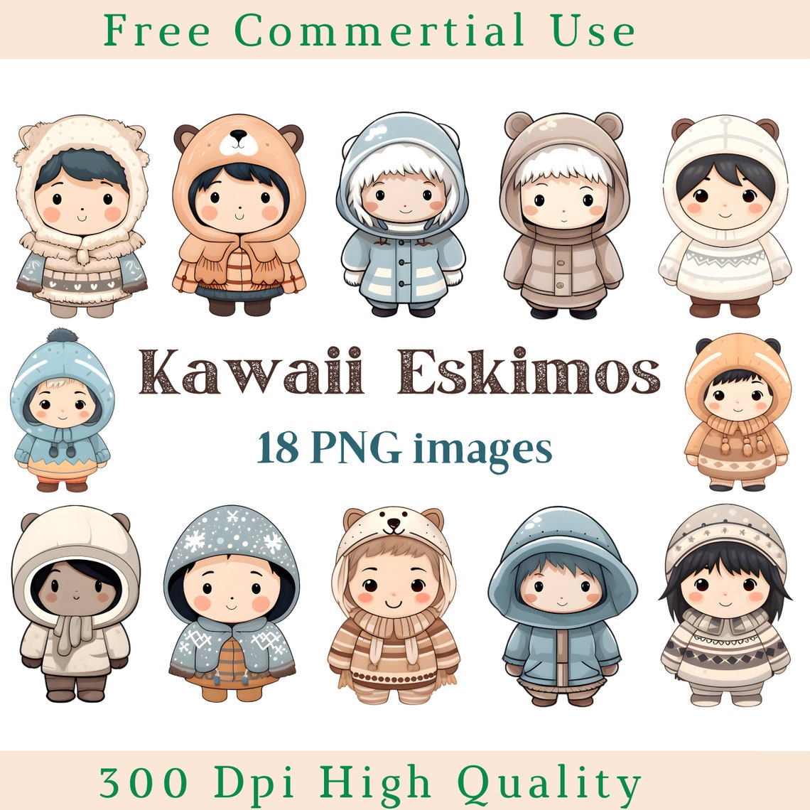 Kawaii Eskimos Clipart, Cute Eskimos Clip Art, North People Image ...