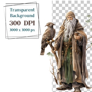 Watercolor Celtic Druid Clipart, Irish Wizard Clip Art Png, Celtic ...