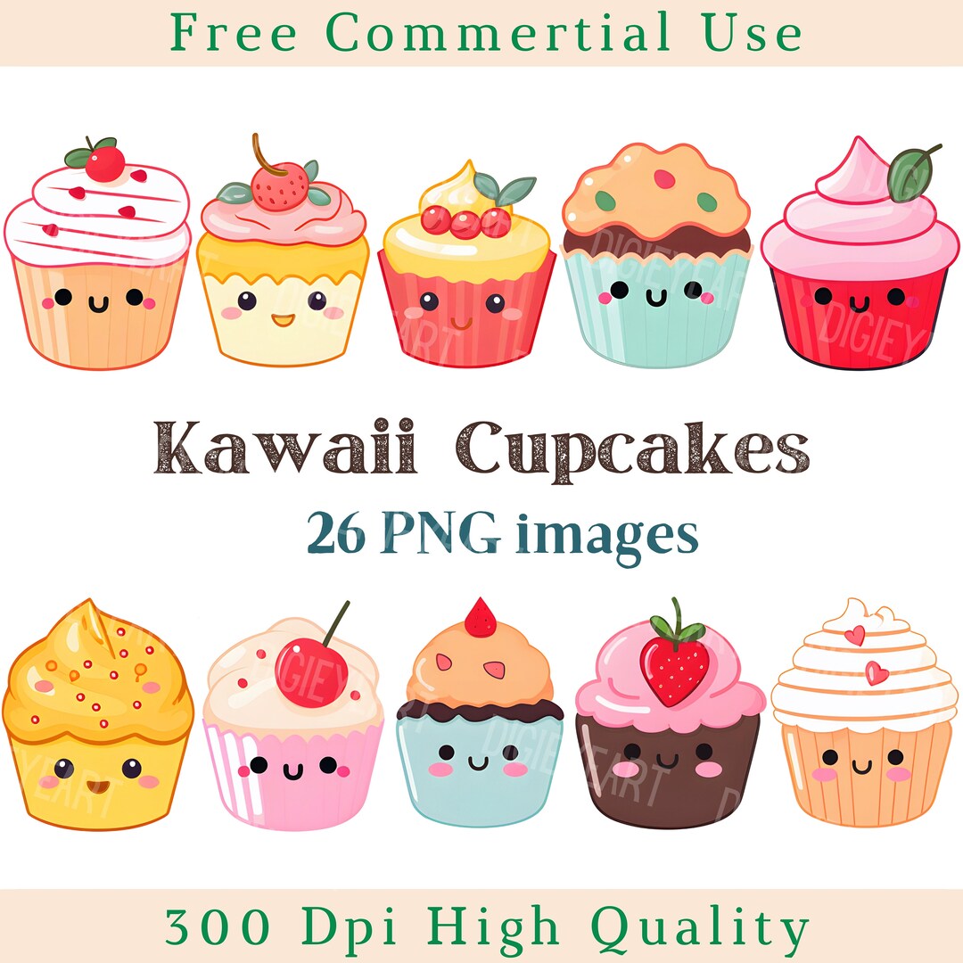 Kawaii Cupcake Clipart, Kawaii Muffin Clip Art, Sweets Png, Yammy ...