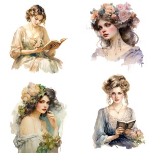 Watercolor Vintage Girls Clipart, Girls Clip Art, Ladies Png, Vintage ...