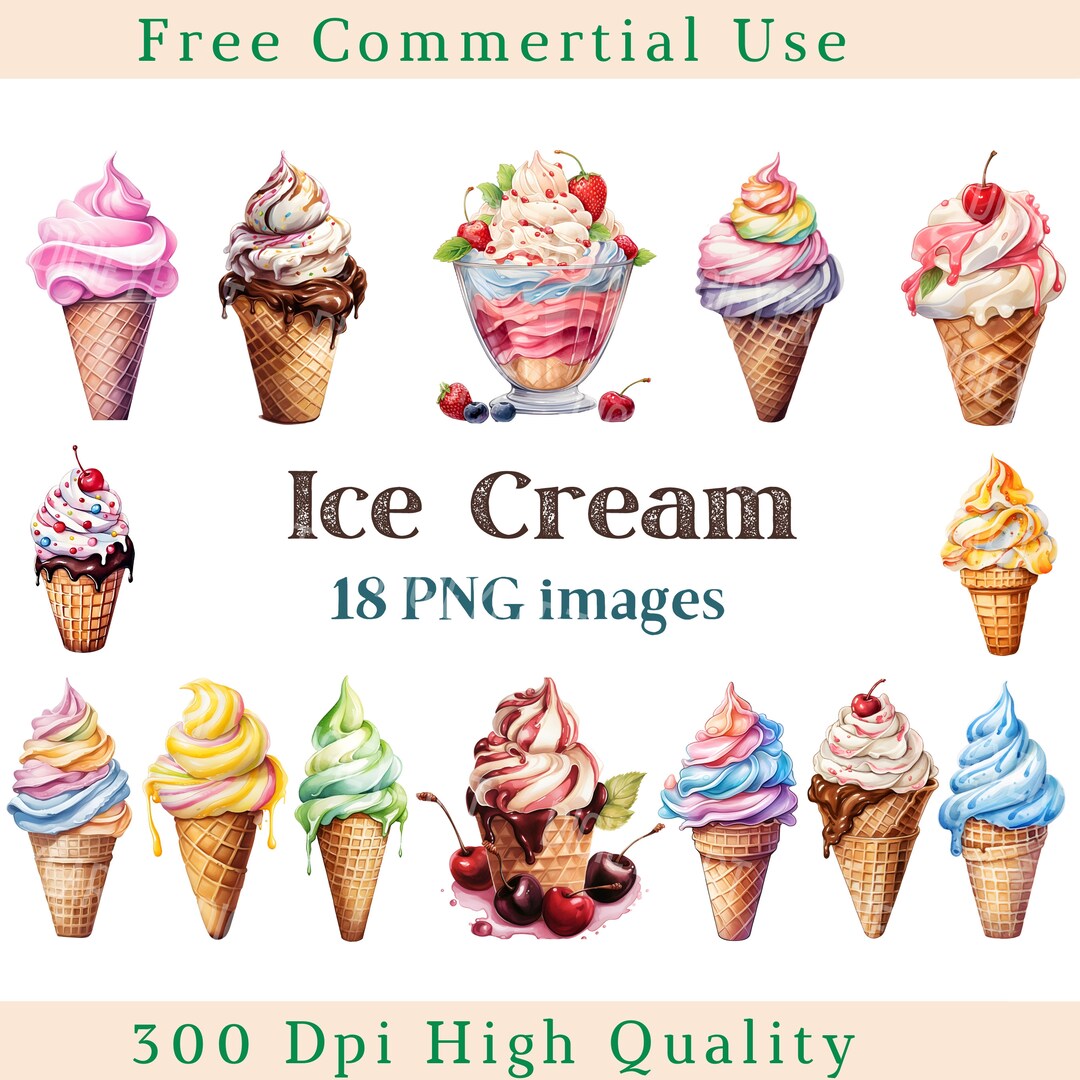 Watercolor Ice Cream Clipart, Ice Cream Clip Art, Sweets Jpg, Ice Cream ...