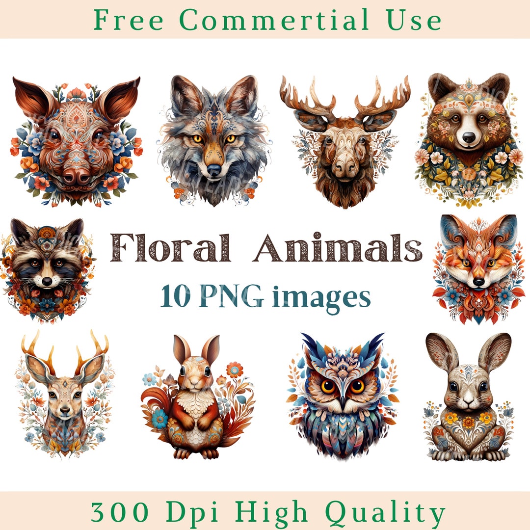 Floral Animals Clipart, Forest Animal Clip Art, Forest Animal Png, Cute ...
