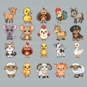 Kawaii Farm Animas Clipart, Cow Pig Horse Sheep Duck Goose CU Clip Art ...