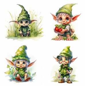 Watercolor Little Elves Clipart, Cute Elf Clip Art, Fairy Jpg, Forest ...