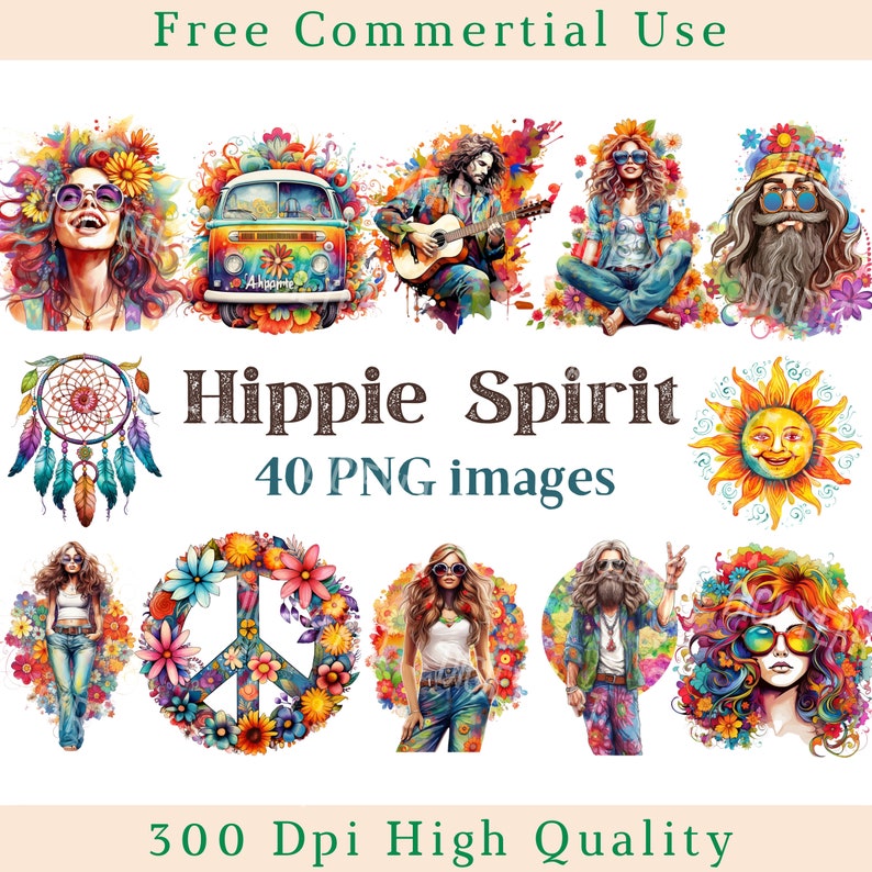Hippie Spirit Clipart Happy Hippie Clip Art Hippy Png - Etsy