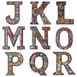 Boho Alphabet Clipart, Letters CU Clip Art, Bohemian Initials PNG ...