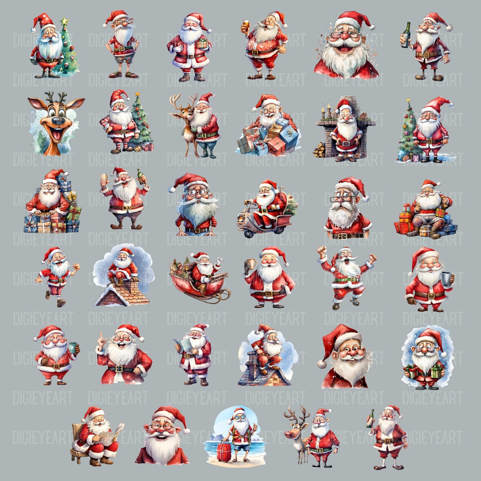 Quirky Santa Clipart, Christmas Santa CU Clip Art, Santa Graphics PNG ...
