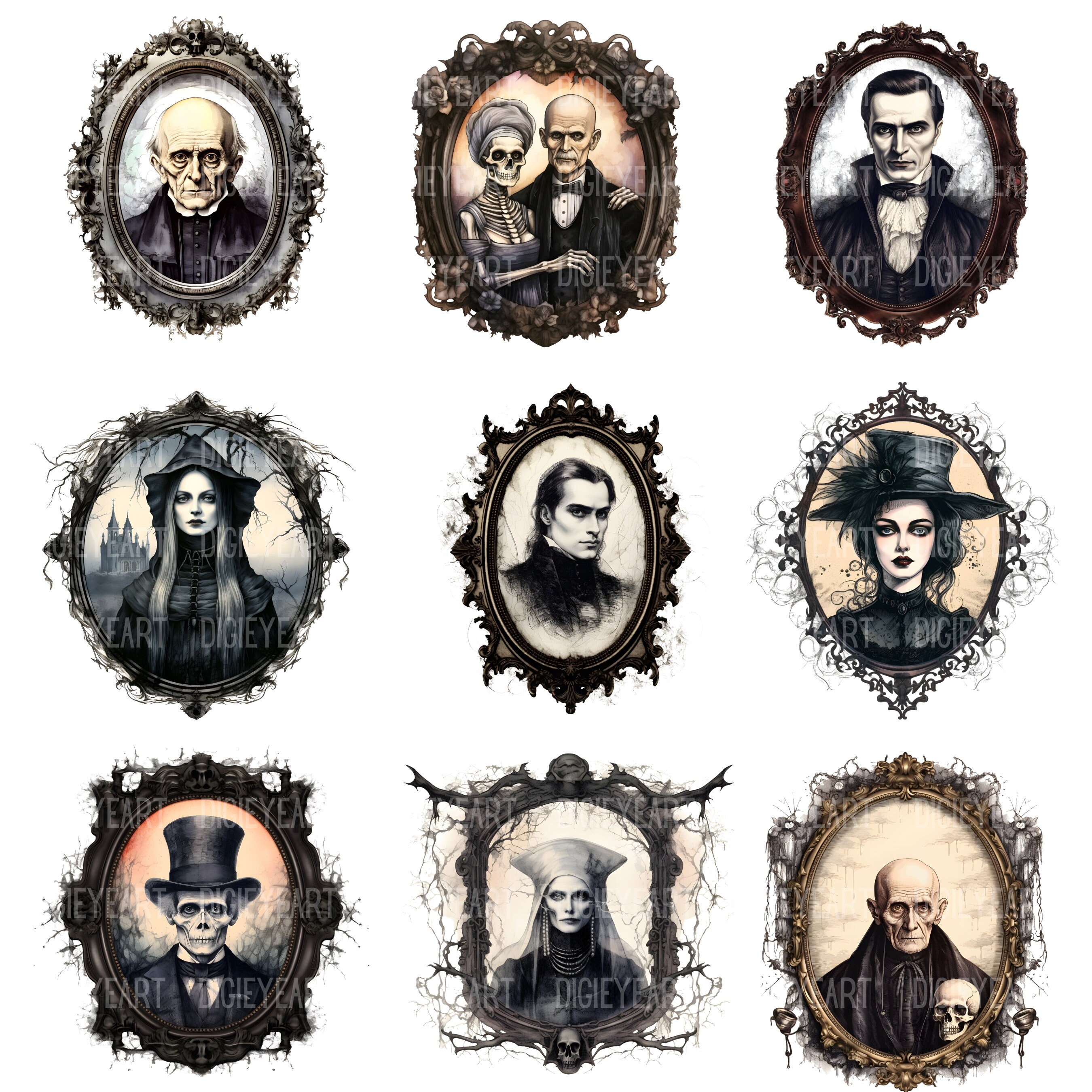 Spooky Portrait Clipart, Gothic Portrait Clip Art, Halloween Portrait ...