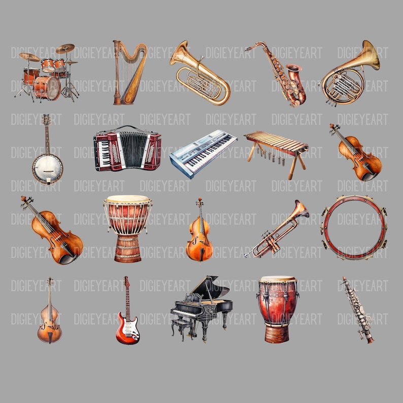 Musical Instruments Clipart, Music Clip Art Png, Piano, Guitar, Violin ...