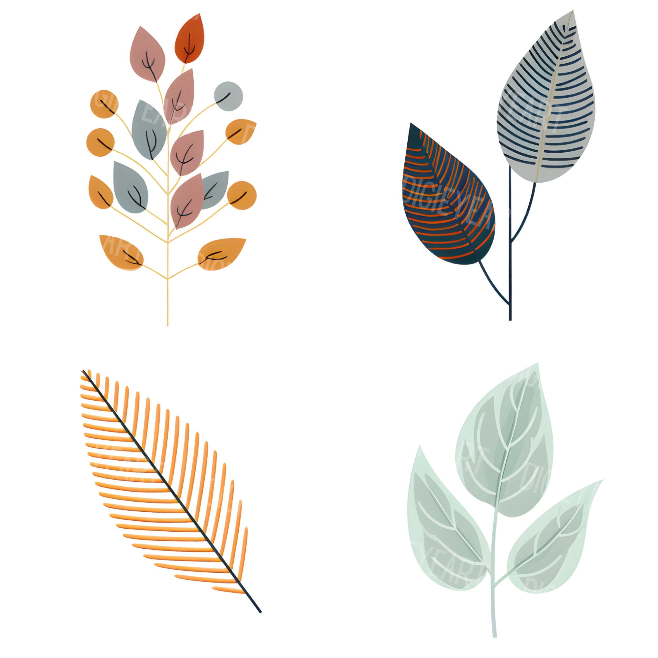 Simple Boho Leaf Clipart Bohemian Leaves Clip Art Png Leaf - Etsy