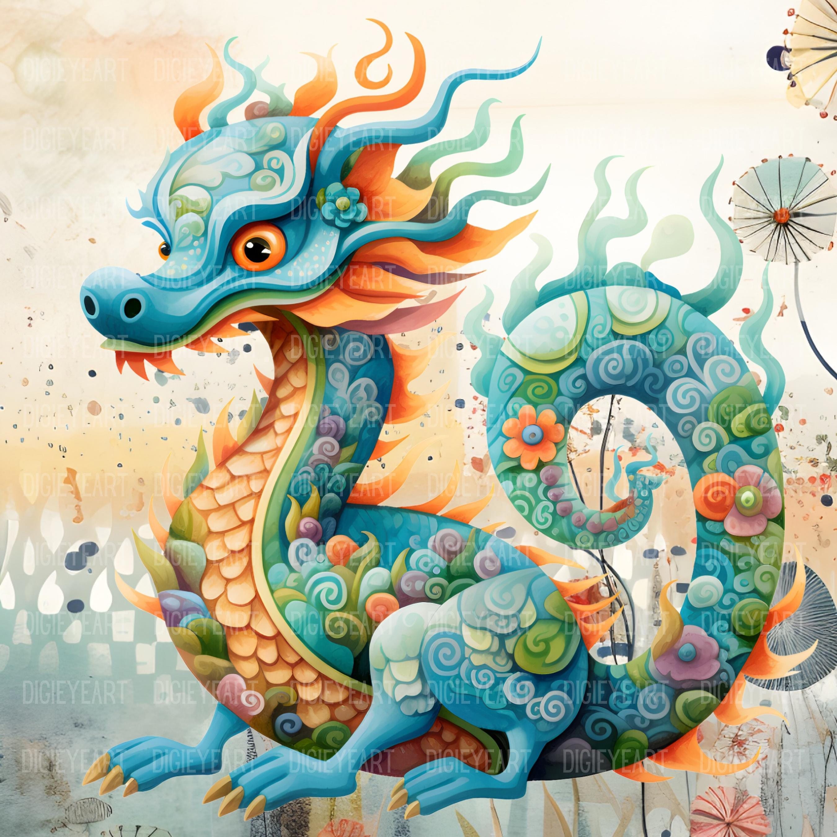 Chinese Dragon Clipart Wood Dragons Clip Art Magic Animal - Etsy