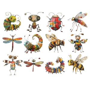 Whimsical Insect Clipart, Mixed Media Quirky Bee CU Clip Art, Ladybug ...