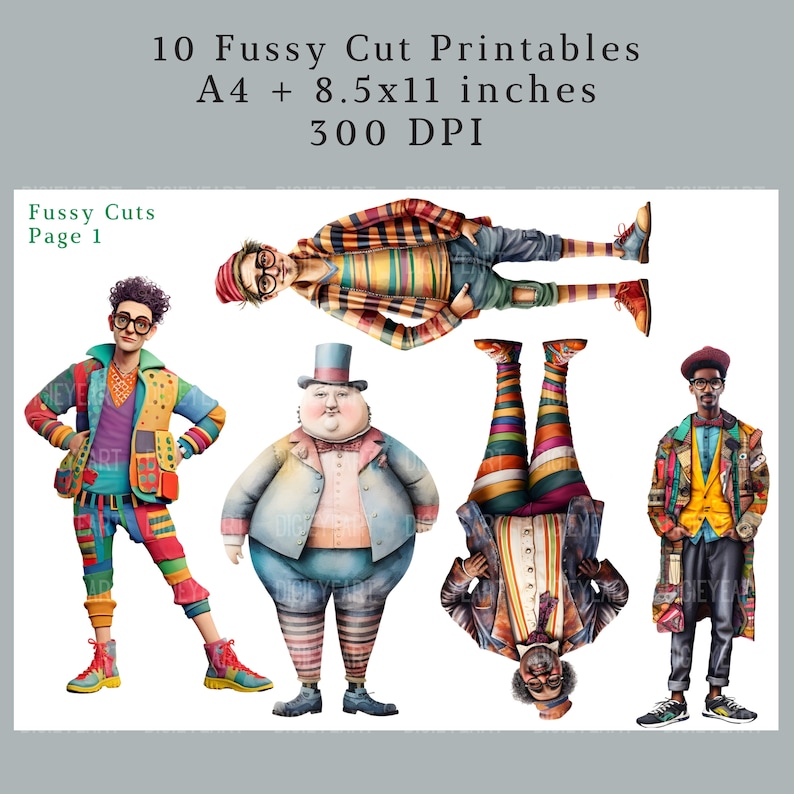 Whimsical Men Clipart, Mixed Media Quirky Man CU Clip Art, Old Man ...