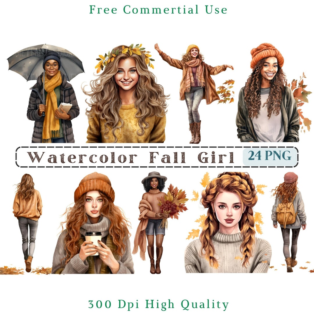 Fall Girl Clipart, Autumn Woman Clip Art, Composite Elements Png, Black ...