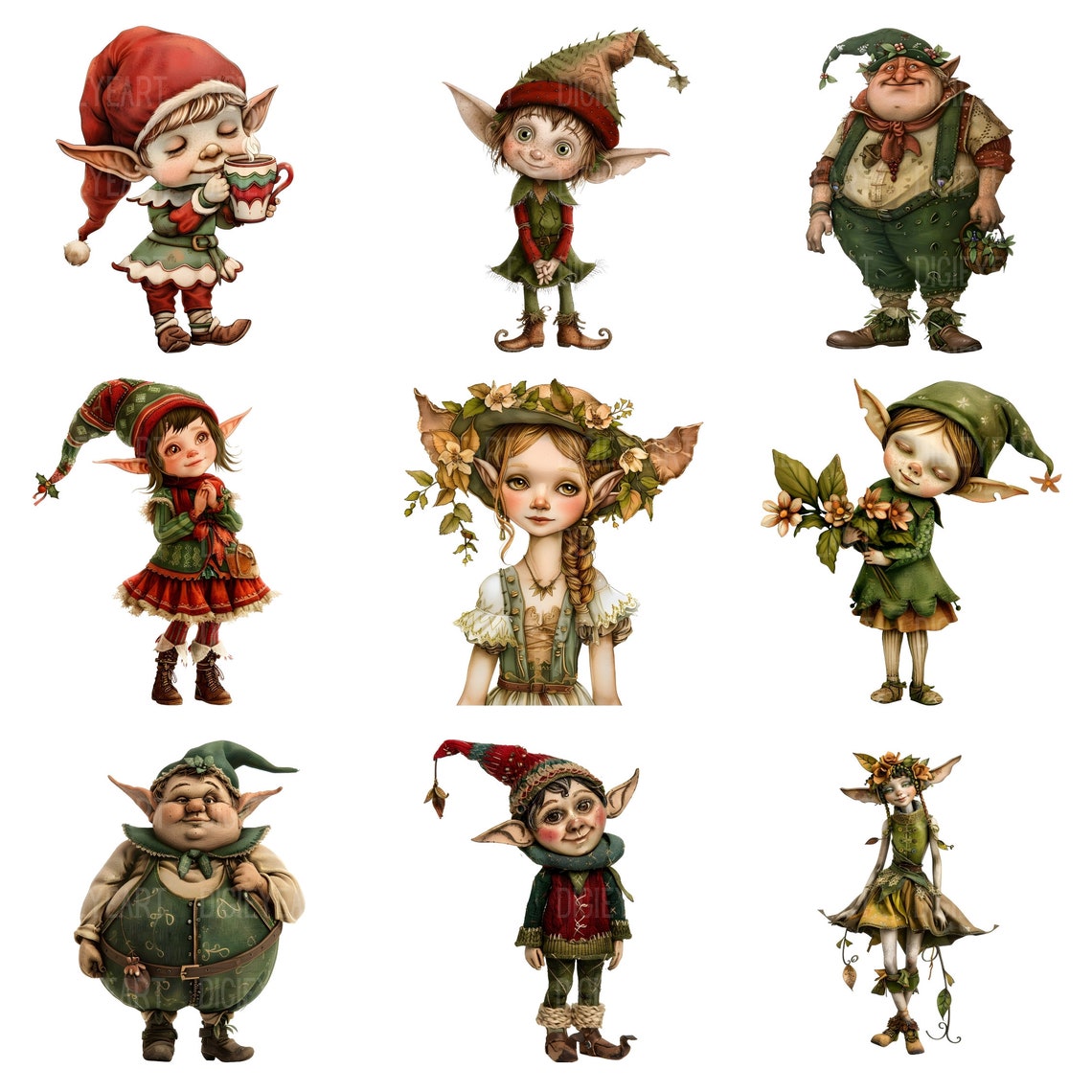 Whimsical Christmas Elf Clipart, Christmas Fussy Cut Images, Mixed ...