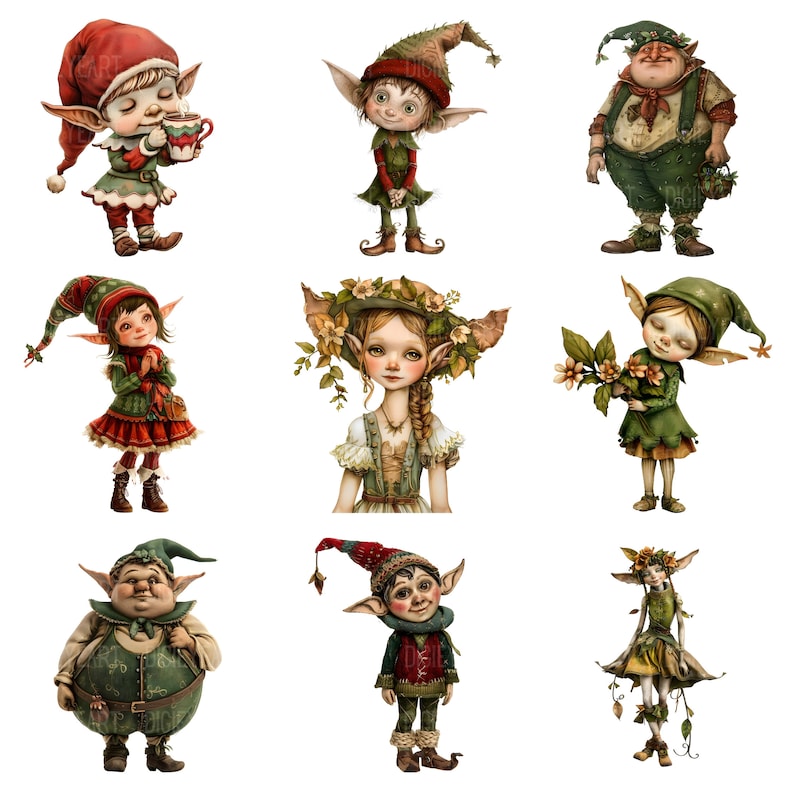 Whimsical Christmas Elf Clipart, Christmas Fussy Cut Images, Mixed ...