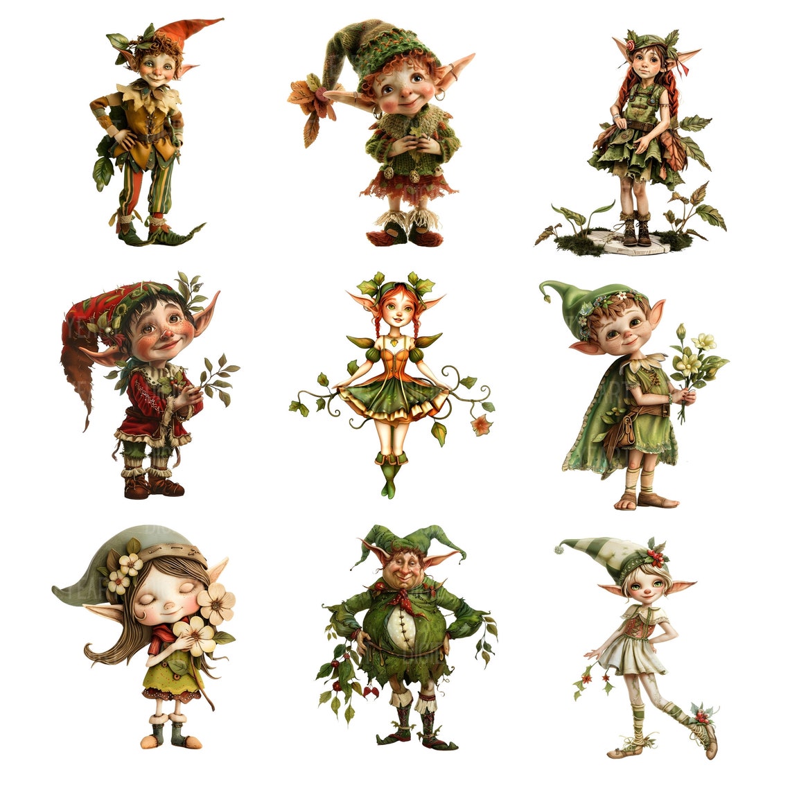 Whimsical Christmas Elf Clipart, Christmas Fussy Cut Images, Mixed ...