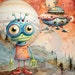 Whimsical Aliens Clipart, Mixed Media Quirky Alien CU Clip Art, Alien ...