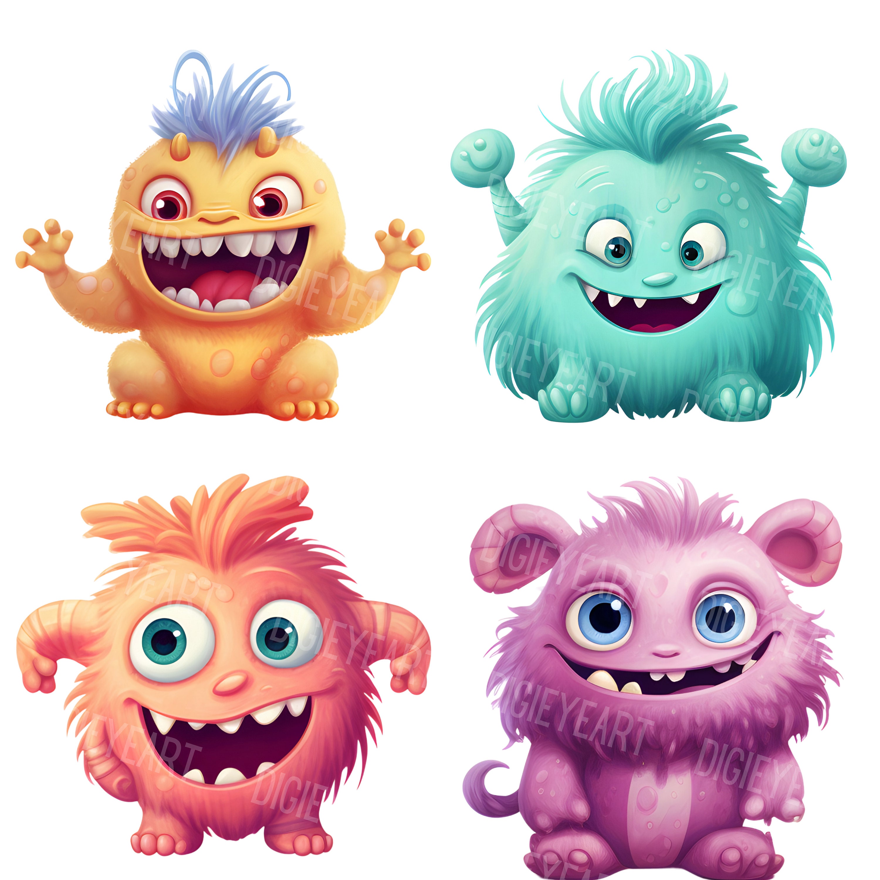 Cute Monsters Clipart Funny Monster Clip Art Png Digital - Etsy