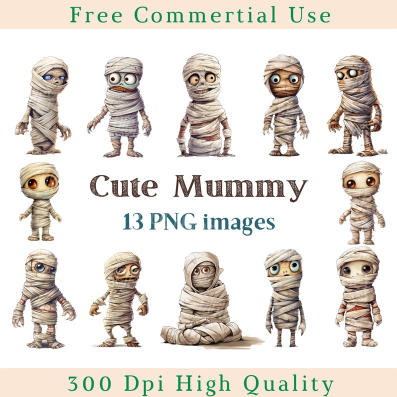 Cute Mummy Clipart Mummy Art Png Halloween Image Commertial - Etsy