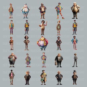 Whimsical Men Clipart, Mixed Media Quirky Man CU Clip Art, Old Man ...