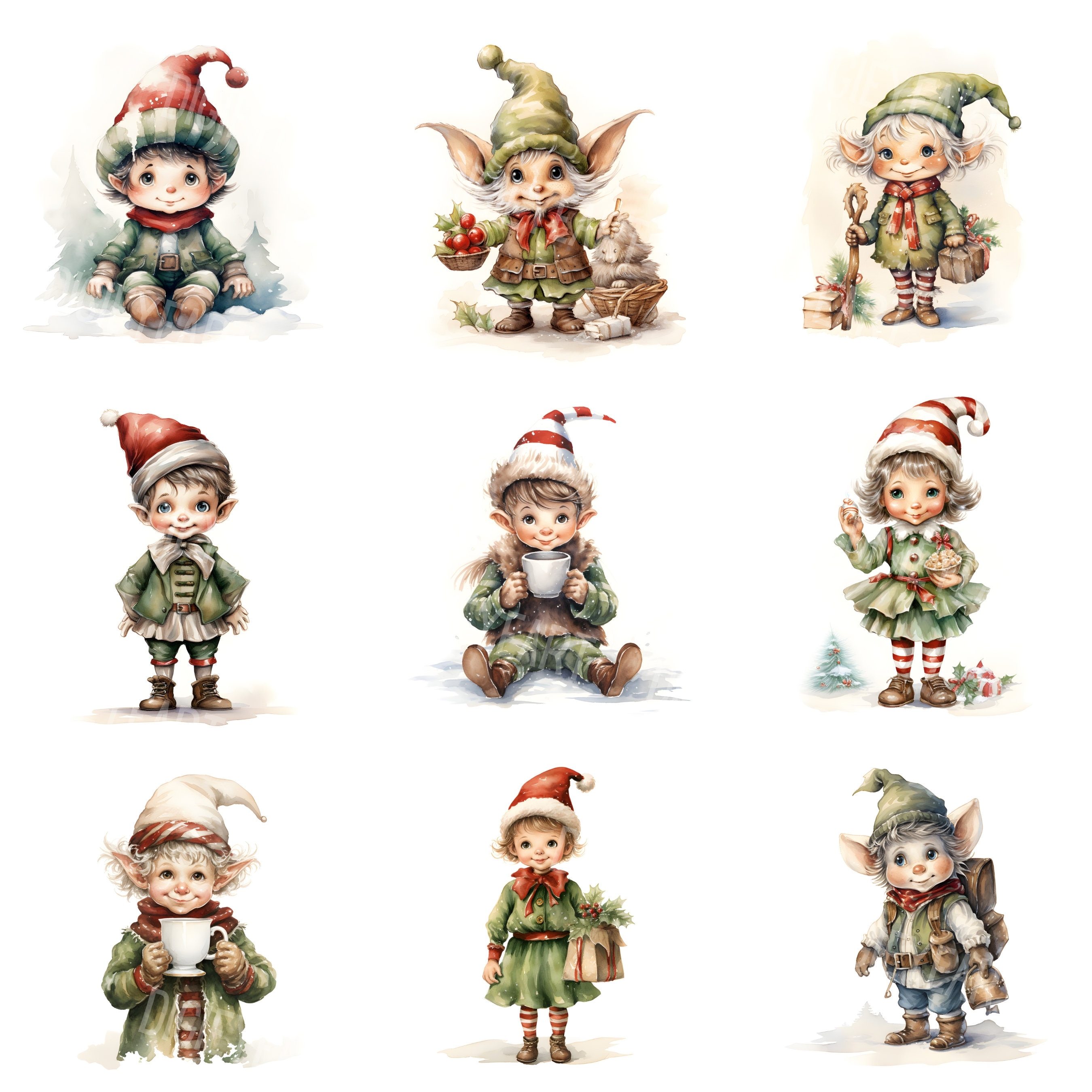 Vintage Christmas Elf Clipart Watercolor Elf Clip (Download Now) - Etsy