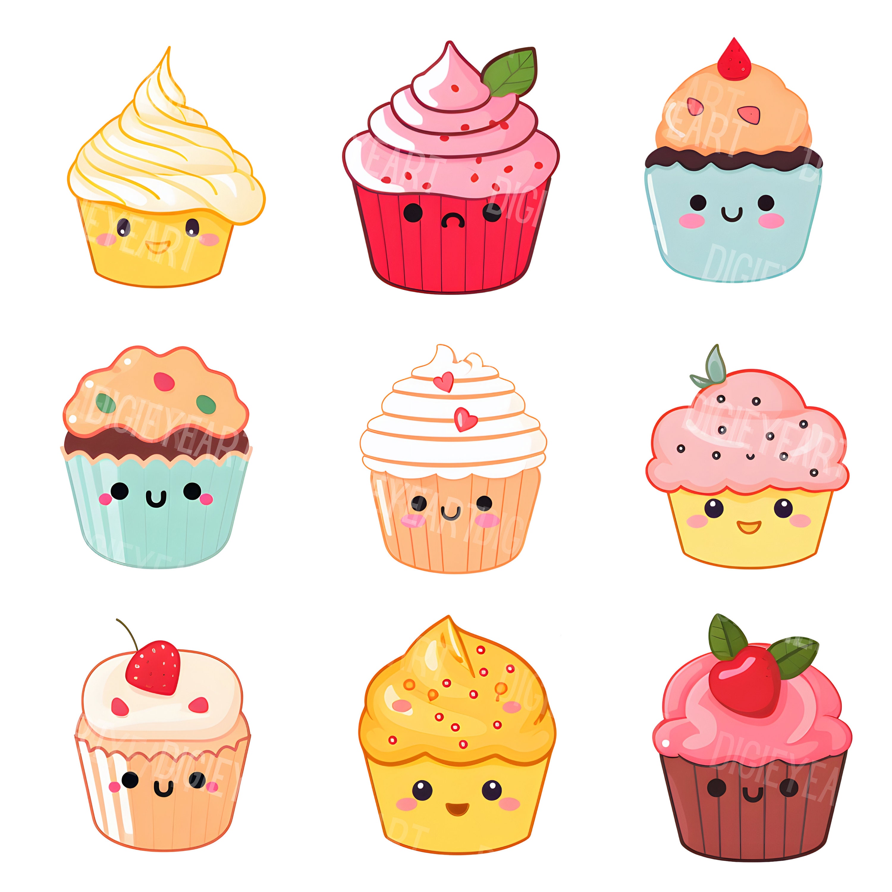 Kawaii Cupcake Clipart, Kawaii Muffin Clip Art, Sweets Png, Yammy ...