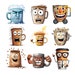 Whimsical Coffee Mugs Clipart, Mixed Media Quirky Coffee Cup CU Clip ...