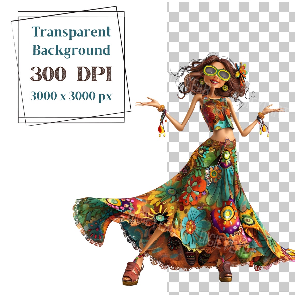 Whimsical Hippies Clipart, Mixed Media Quirky Hippie CU Clip Art, Man ...