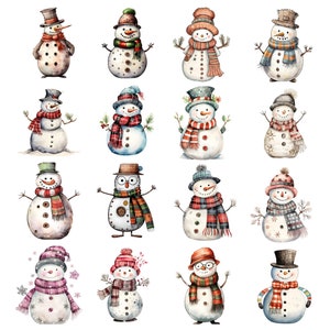 Whimsical Snowman Clipart, Christmas Snowman Face Images, Mixed Media ...