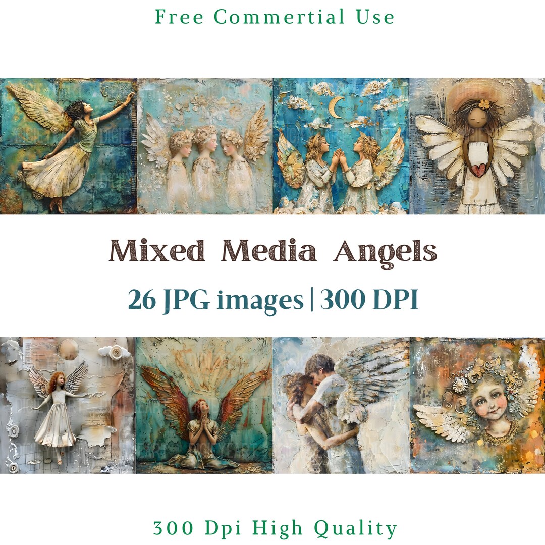 Mixed Media Angel Paper, Whimsical Heaven Scenes, Whimsical Backdrop ...