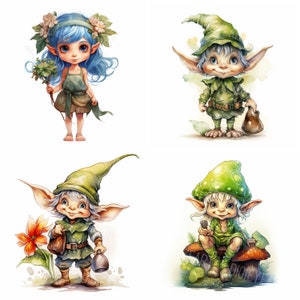 Watercolor Little Elves Clipart, Cute Elf Clip Art, Fairy Jpg, Forest ...
