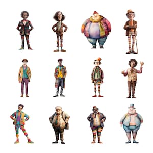 Whimsical Men Clipart, Mixed Media Quirky Man CU Clip Art, Old Man ...