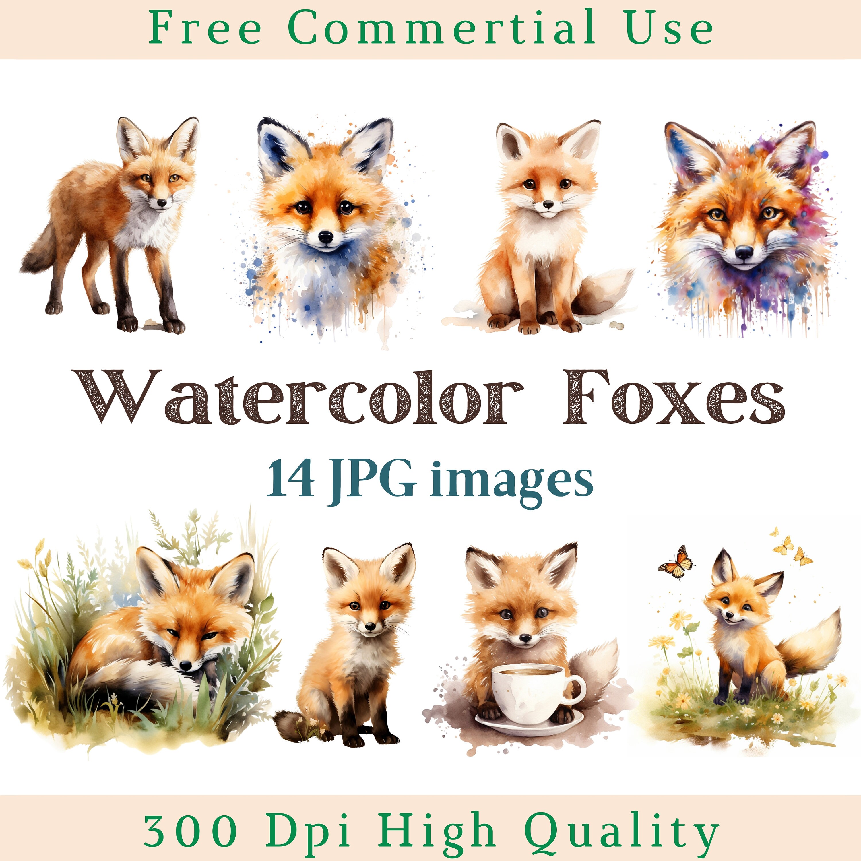 Watercolor Foxes Clipart, Red Fox Clip Art, Animal Jpg, Cute Fox Images ...