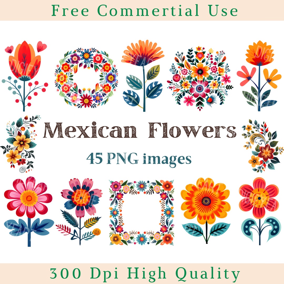 Mexican Flowers Clipart, Vivid Flowers Clip Art, Ethnic Images ...
