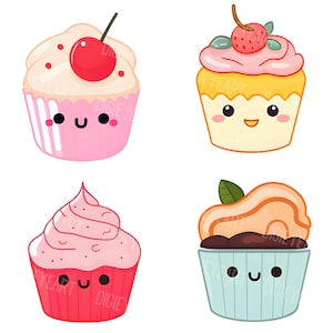 Kawaii Cupcake Clipart, Kawaii Muffin Clip Art, Sweets Png, Yammy ...