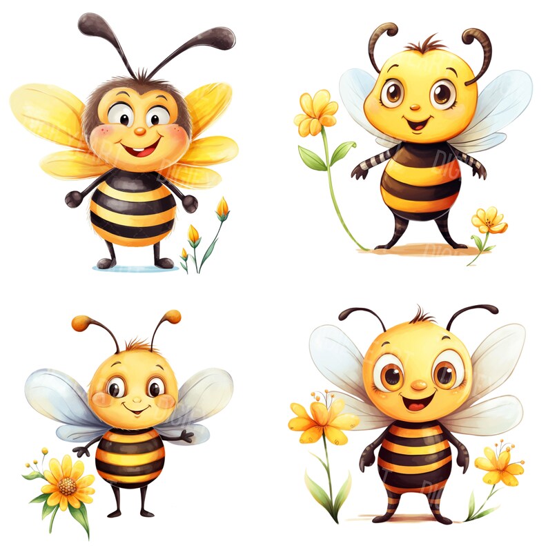 Funny Bees Clipart Cute Bees Clip Art Insect Bee Png Happy - Etsy Australia