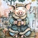 Whimsical Pigs Clipart, Quirky Pig Clip Art, Mixed Media Pig PNG, Junk ...