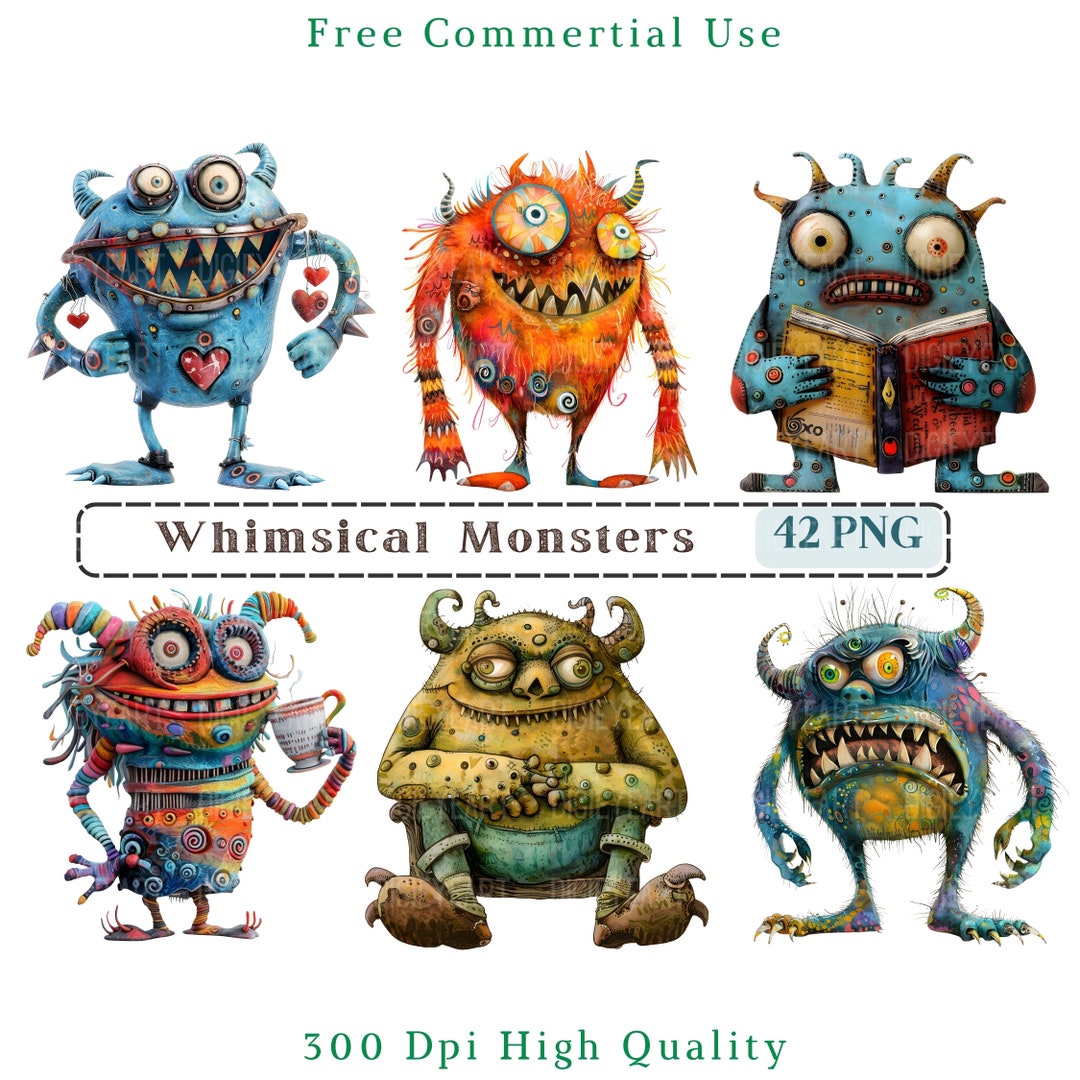 Whimsical Monsters Clipart, Quirky Monster Clip Art Png, Funny ...