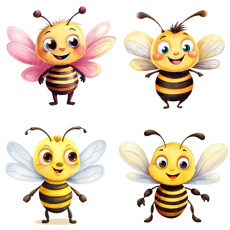 Funny Bees Clipart Cute Bees Clip Art Insect Bee Png Happy - Etsy