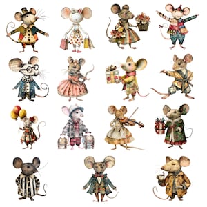 Whimsical Mouse Clipart, Quirky Mice Clip Art, Mixed Media Mouse PNG ...