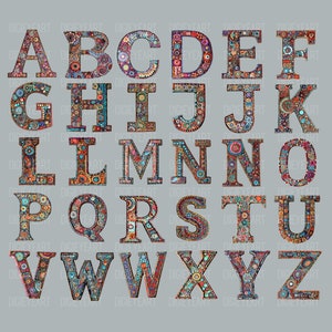 Boho Alphabet Clipart, Letters CU Clip Art, Bohemian Initials PNG ...