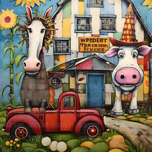 Whimsical Farm Animas Clipart, Mixed Media Quirky Animals CU Clip Art ...