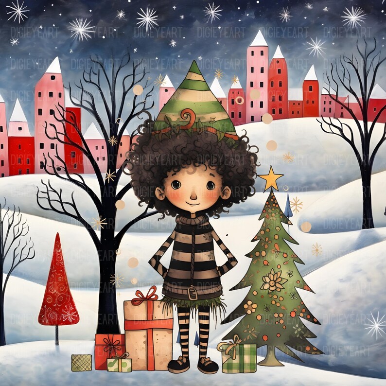 Whimsical Christmas Elf Clipart, Christmas Fussy Cut Images, Mixed ...