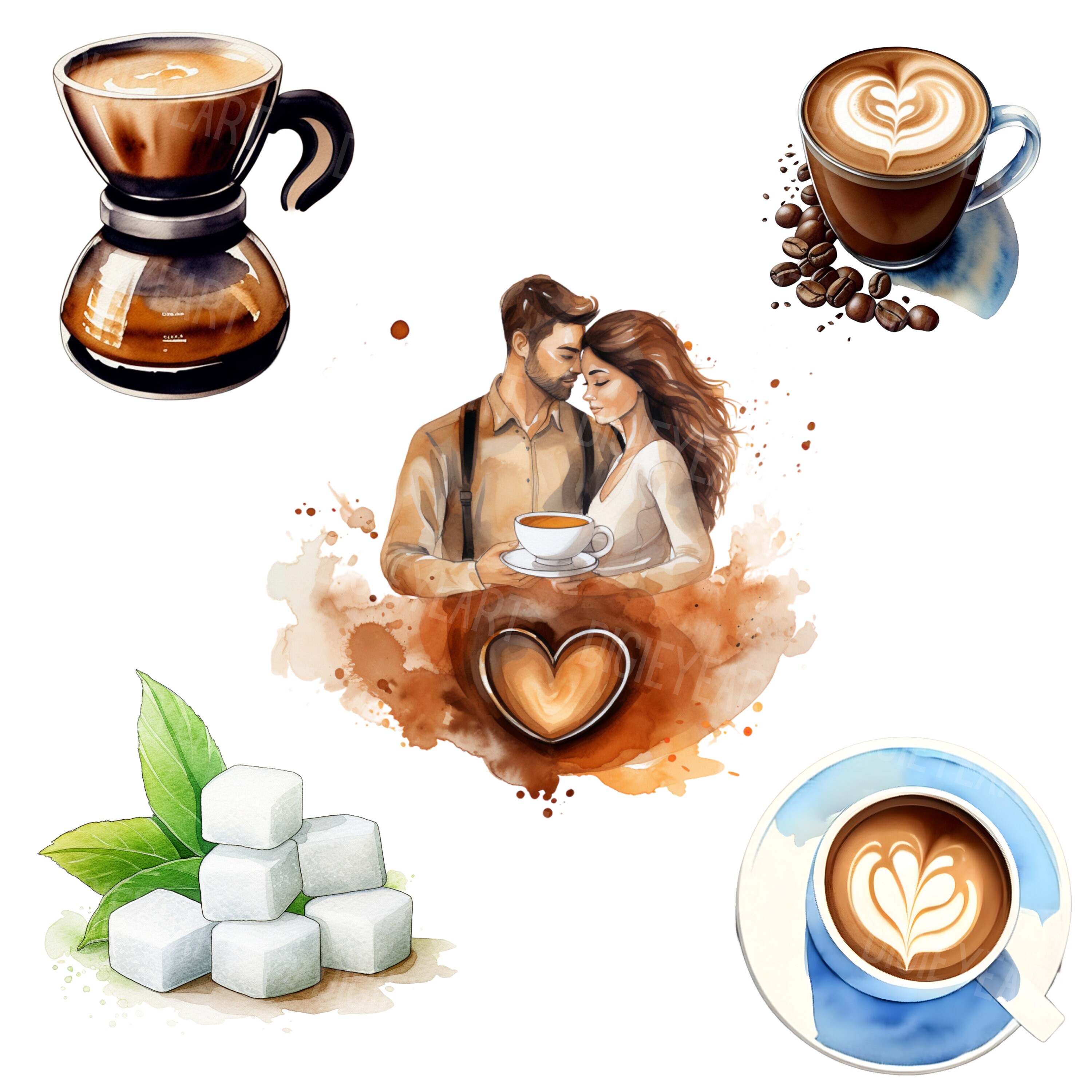 Watercolor Coffee Lovers Clipart Coffee Clip Art Png Digital - Etsy